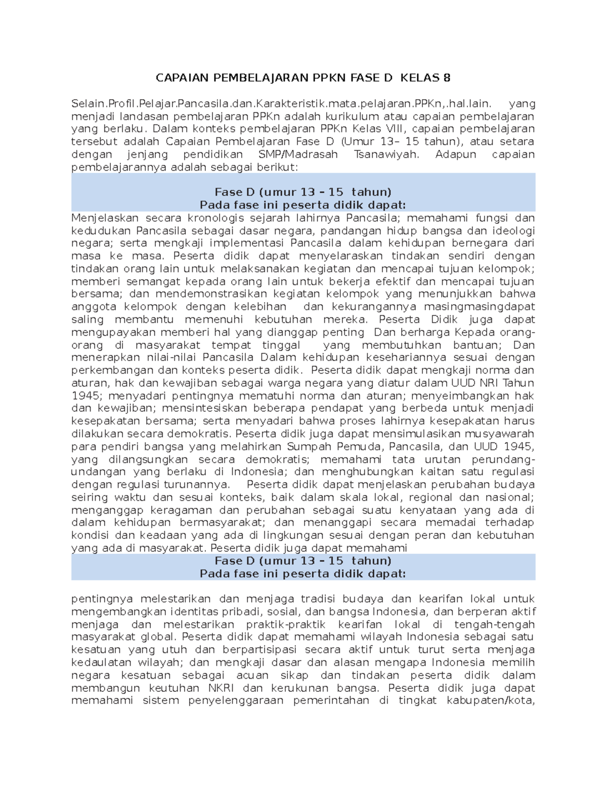 Capaian Pembelajaran PPKN Fase D - CAPAIAN PEMBELAJARAN PPKN FASE D ...
