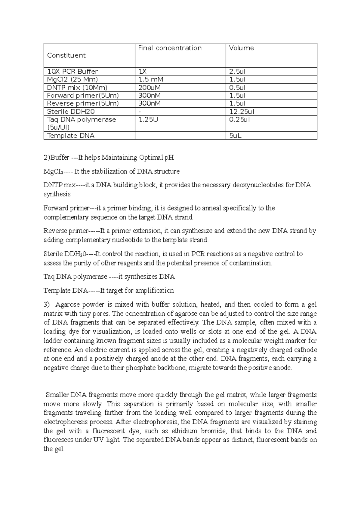 Prac report ya today - practical 7 - Constituent Final concentration ...