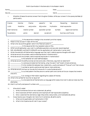 Midterm Exam on MMW - Midterm Examination Mathematics in the Modern ...