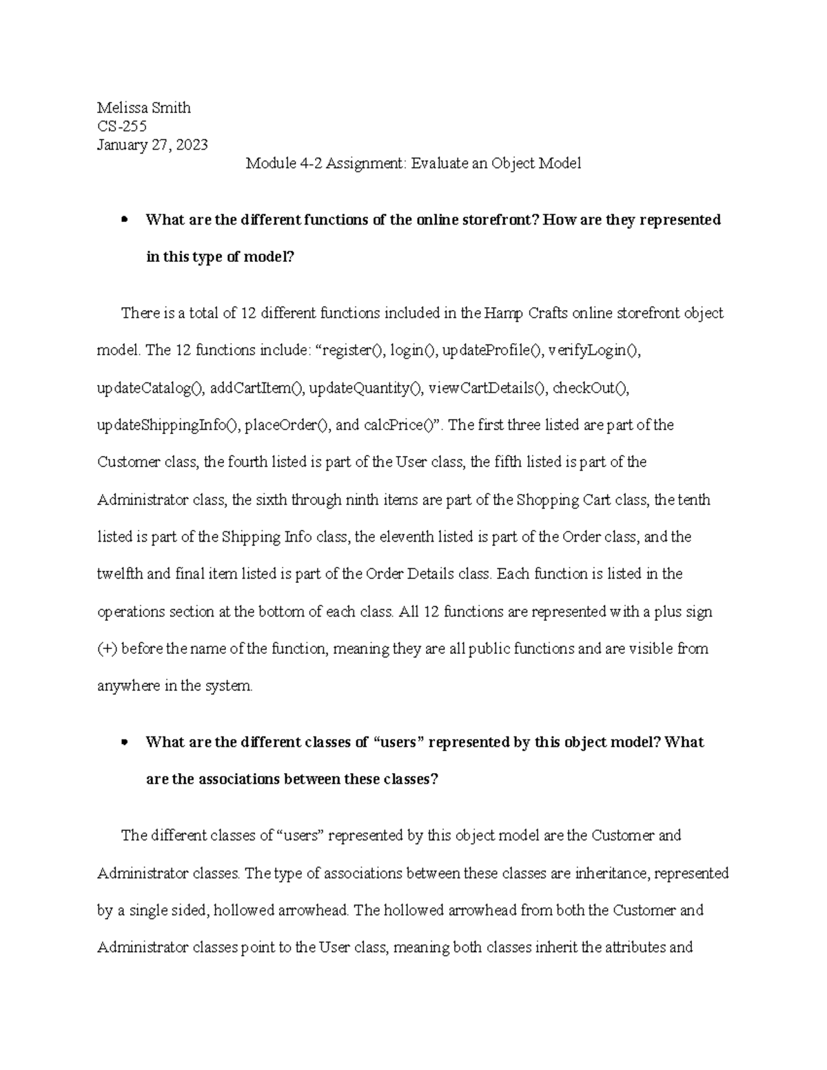 CS255 Assignment 4-2 - Melissa Smith CS- January 27, 2023 Module 4-2 ...