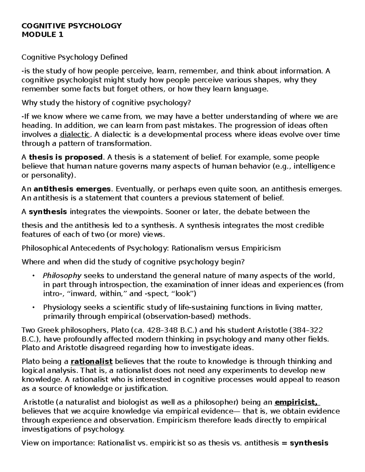 Cog Psych Module 1 - none - COGNITIVE PSYCHOLOGY MODULE 1 Cognitive ...