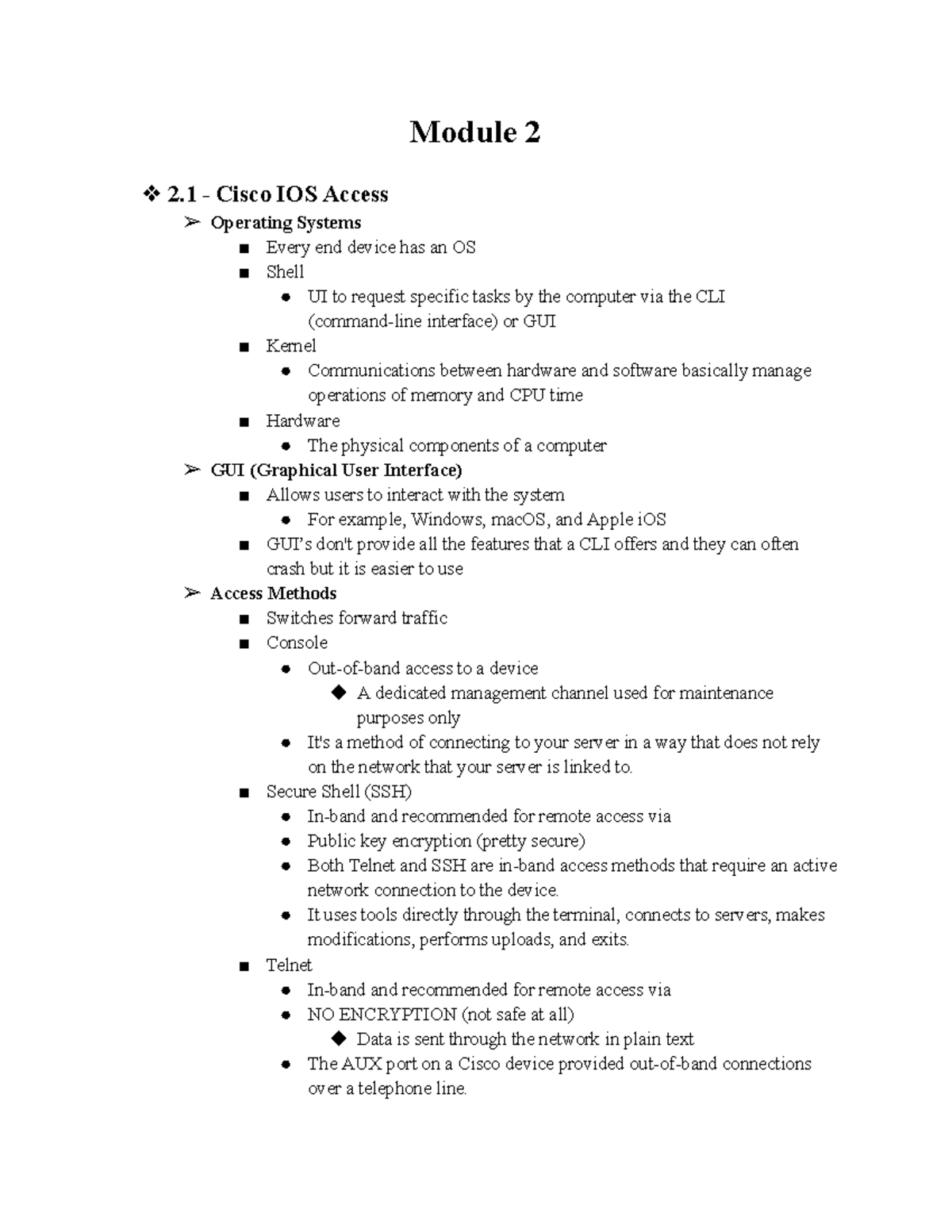 Module 2 Notes for cisco - Module 2 2 - Cisco IOS Access Operating ...