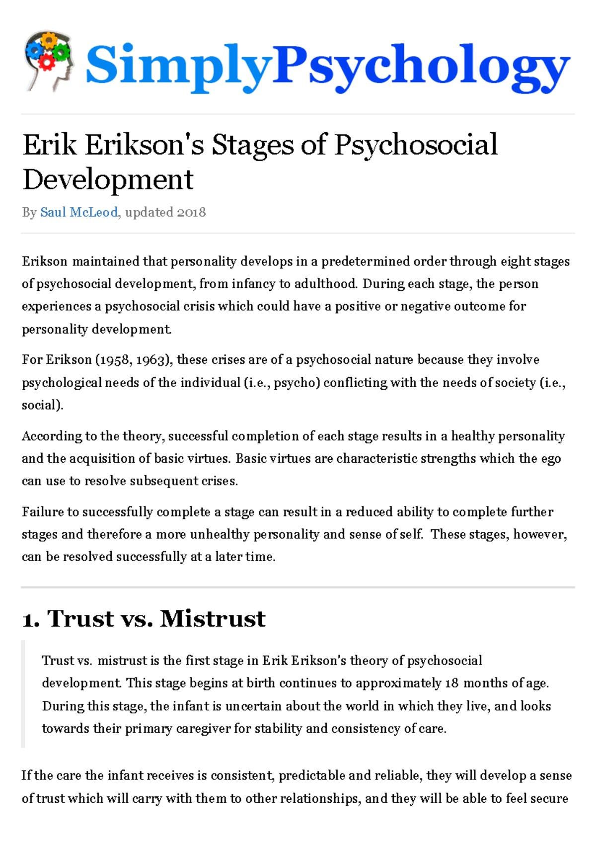 Erikson psychosocial stages simply psychology - Erik Erikson's Stages ... Erikson psychosocial stages simply psychology - Erik Erikson's Stages ...