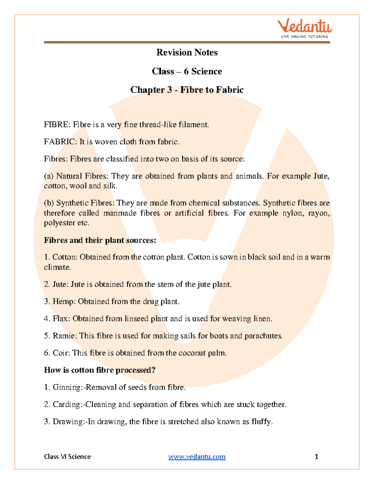 Class 6 Science Chapter 3 Revision Notes - Class VI Science vedantu 1 ...