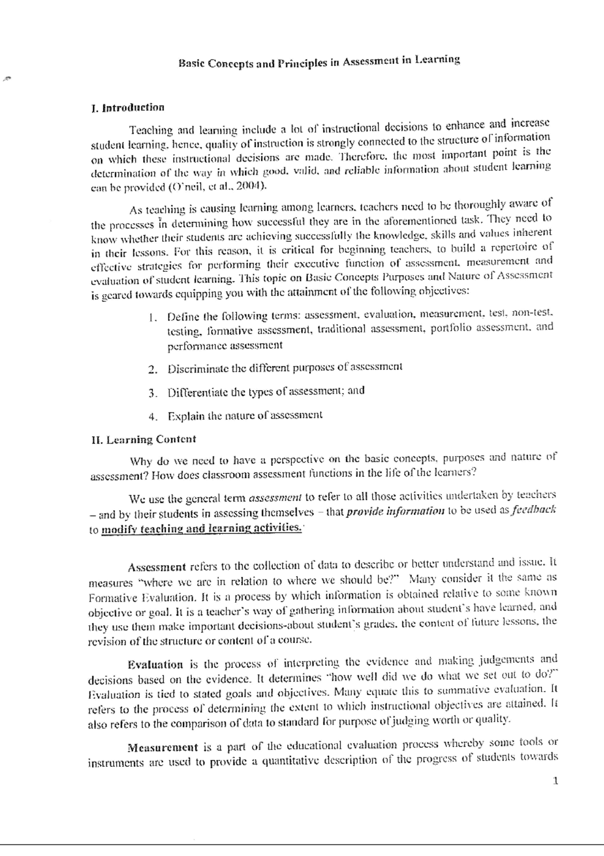 Basi Concepts and Principles in Assessment in Learning 1 - Introduction ...