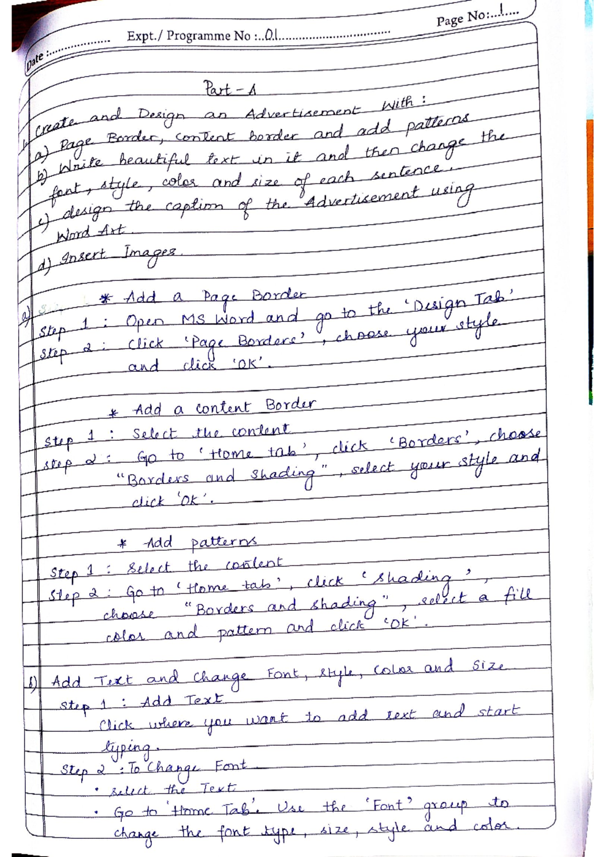 OMT Record all programs - Page No: 1 Programme No : 0 Date Part A ...