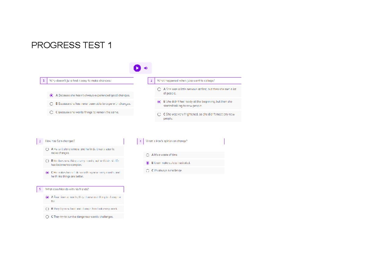 Progress TEST 1 (ingles 5) - PROGRESS TEST 1 1 Why Julia find it easy ...