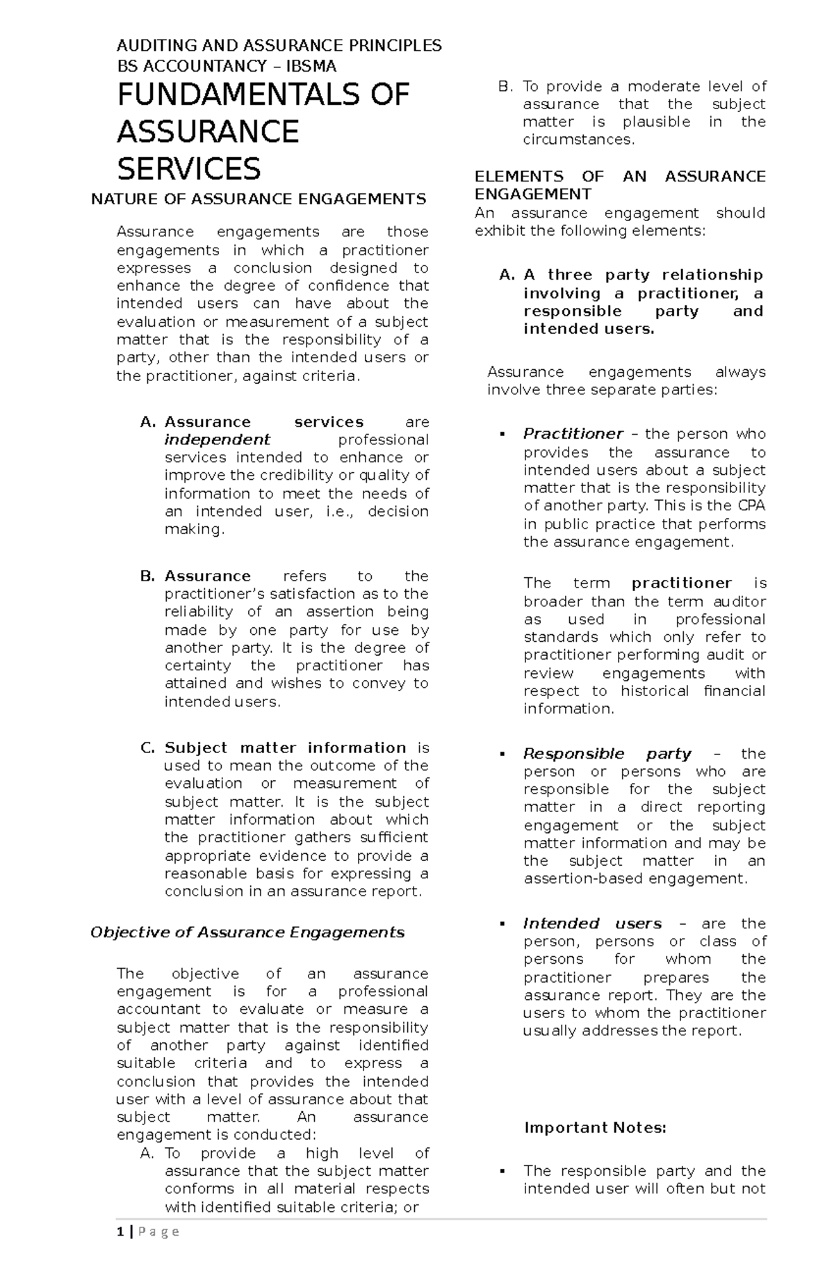 A&AP 1ST-Fundamentals-of-Assurance-Services - AUDITING AND ASSURANCE ...
