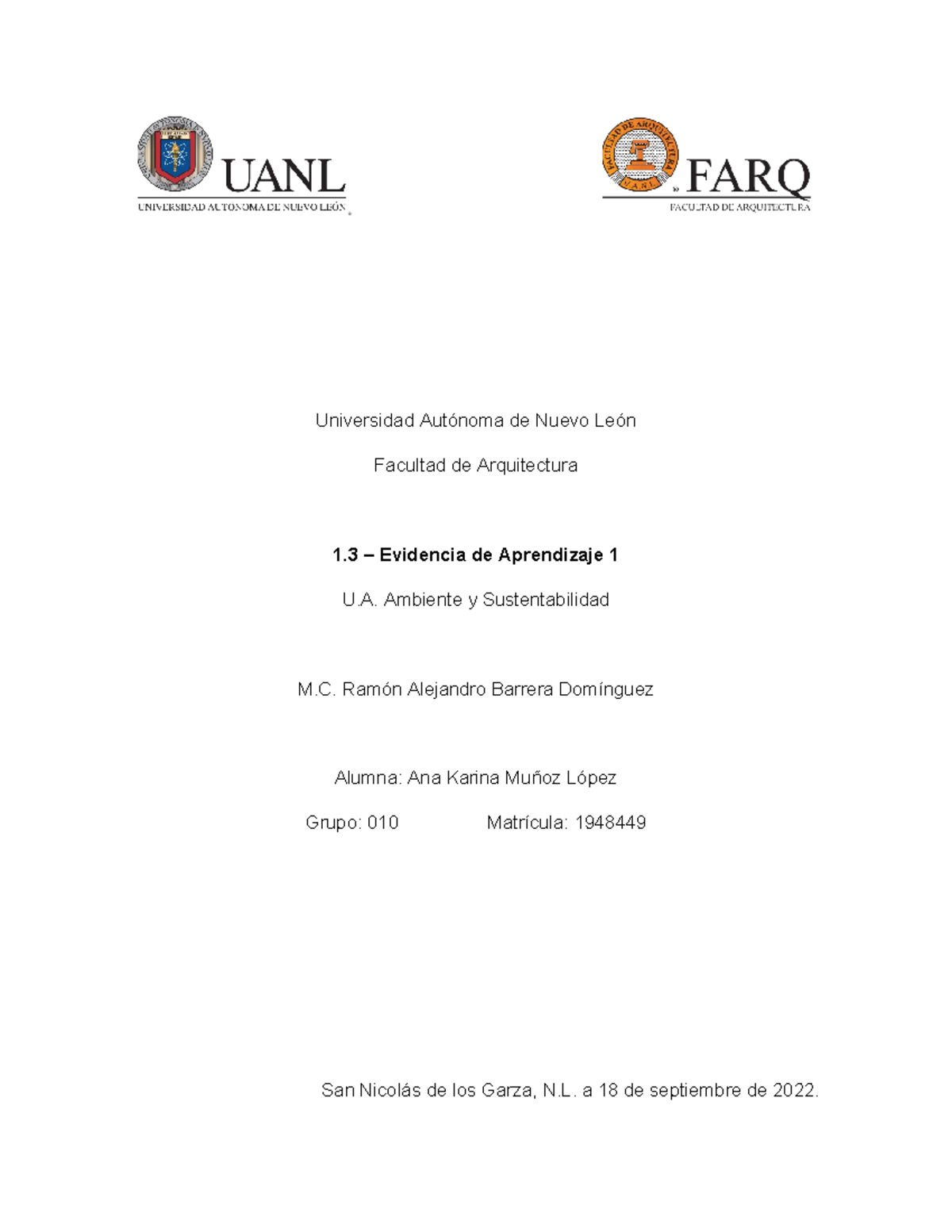 1 3 Evidencia De Aprendizaje 1 Universidad Autónoma De Nuevo León