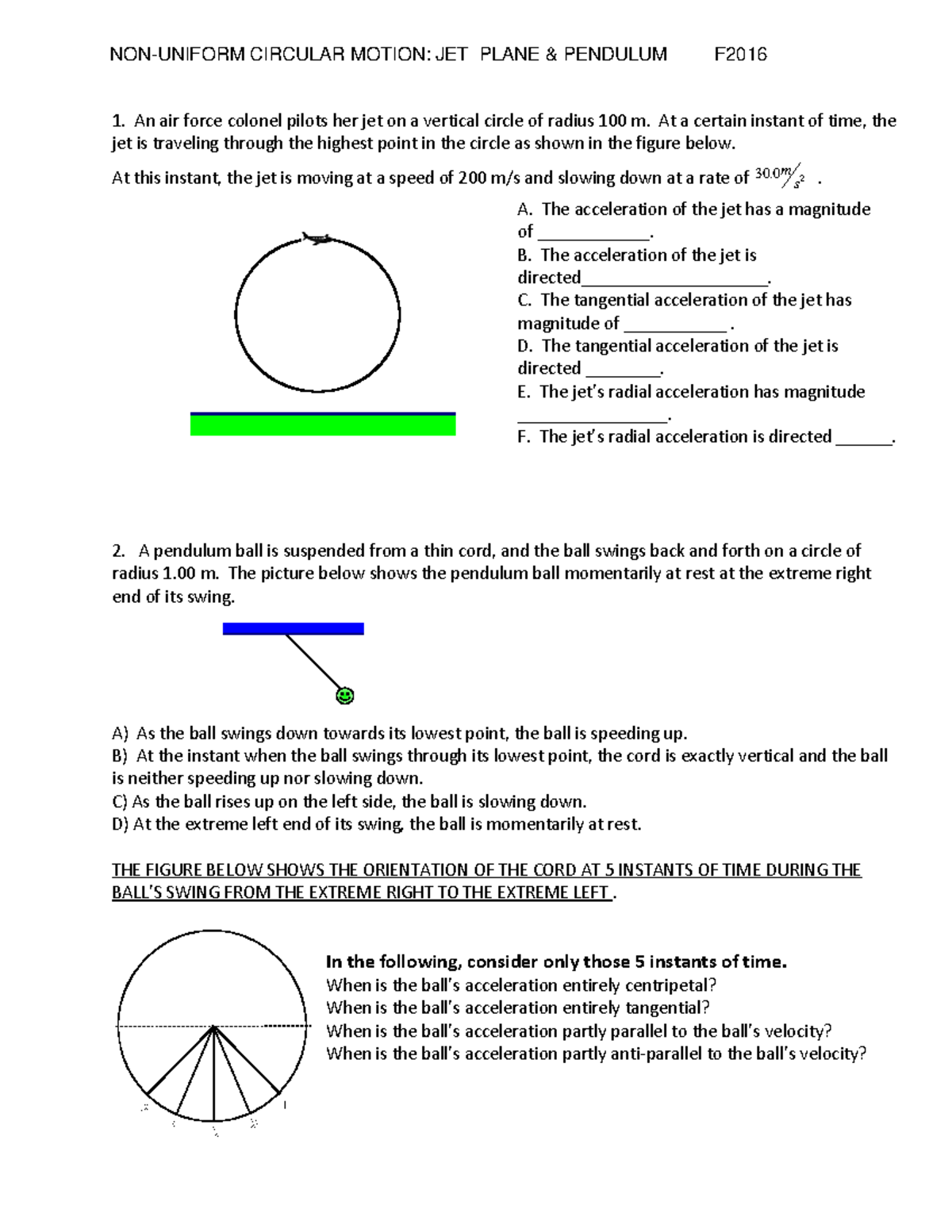 NON Uniform Circular Motion supplementary practice problems Jet Plane ...