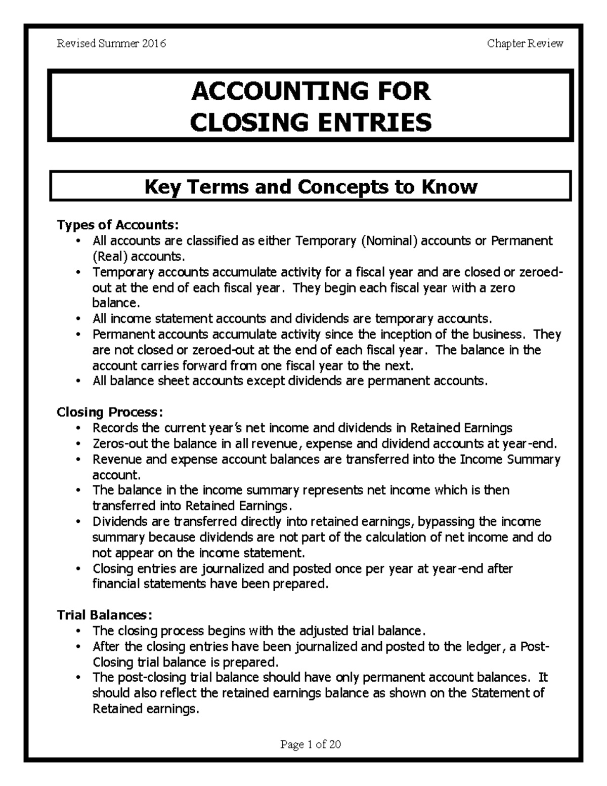 Accountancy Closing Entries summarize notes - BS accountancy - Studocu