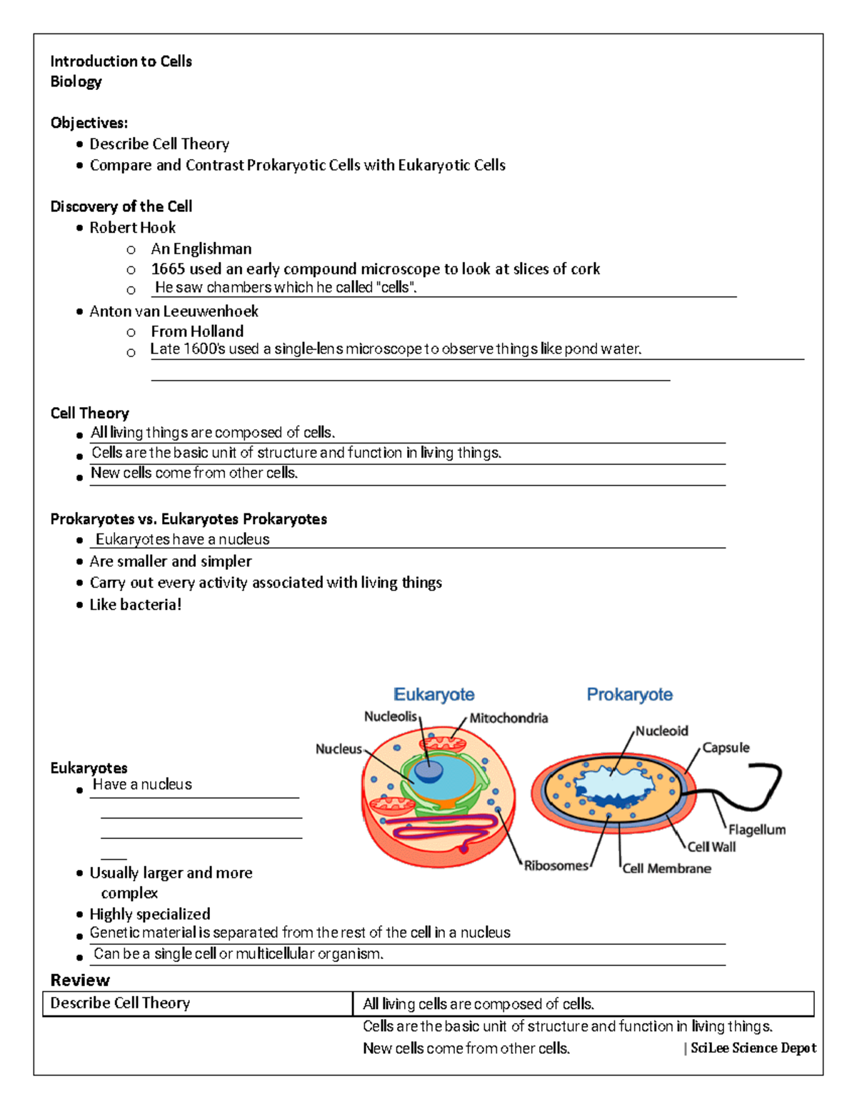 Kami Export- Introduction to Cells Student Guided Notes - | SciLee ...