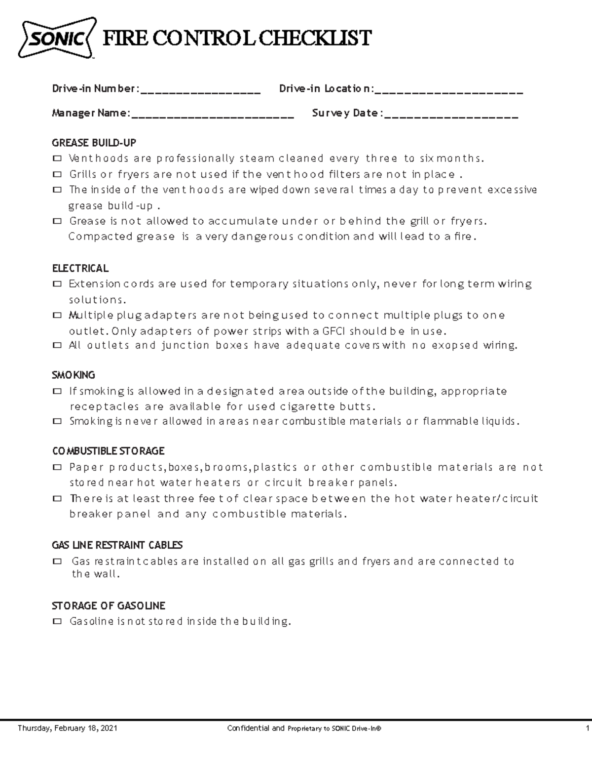 Fire Control Checklist - FIRE CONTROL CHECKLIST Thursday, February 18 ...