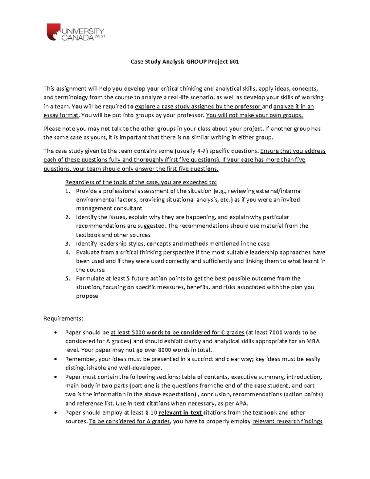 Case Study Analysis Group Project 601 - Case Study Analysis GROUP Project 601 This assignment ...