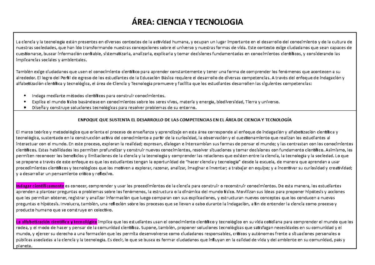 Competencias CTA WORD - ÁREA: CIENCIA Y TECNOLOGIA La ciencia y la ...