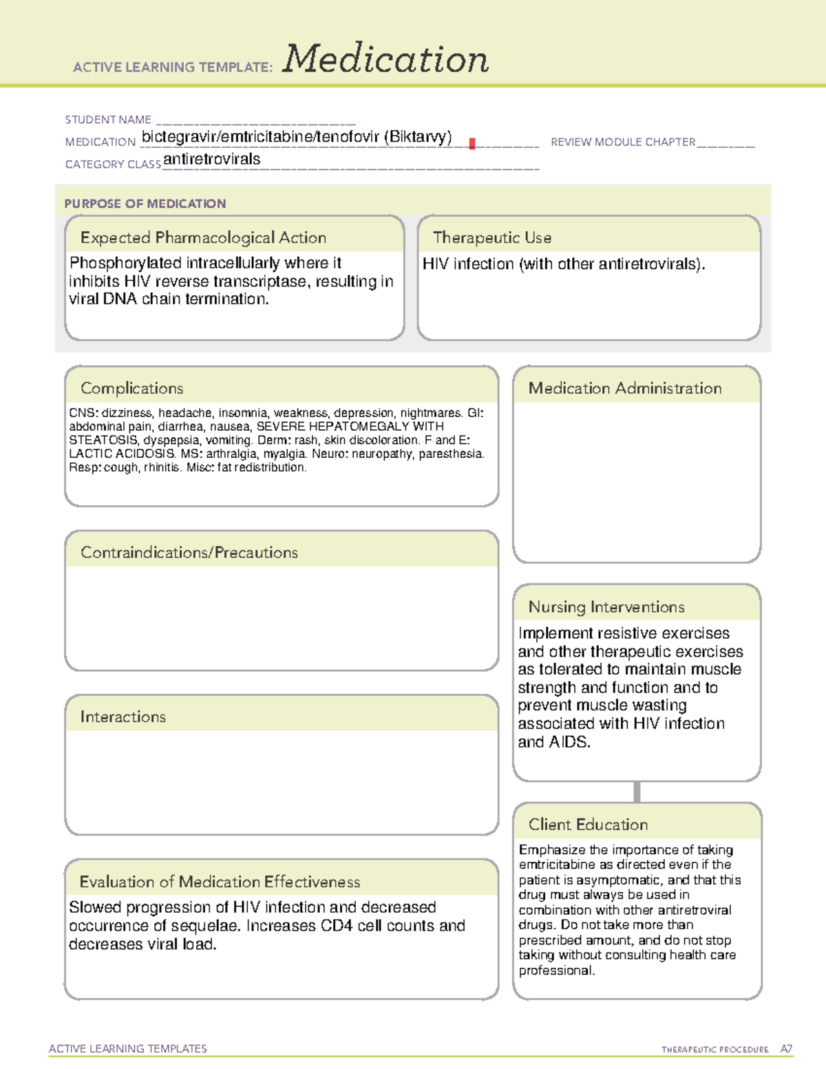 Drug Study - Biktarvy - ACTIVE LEARNING TEMPLATES THERAPEUTIC PROCEDURE ...