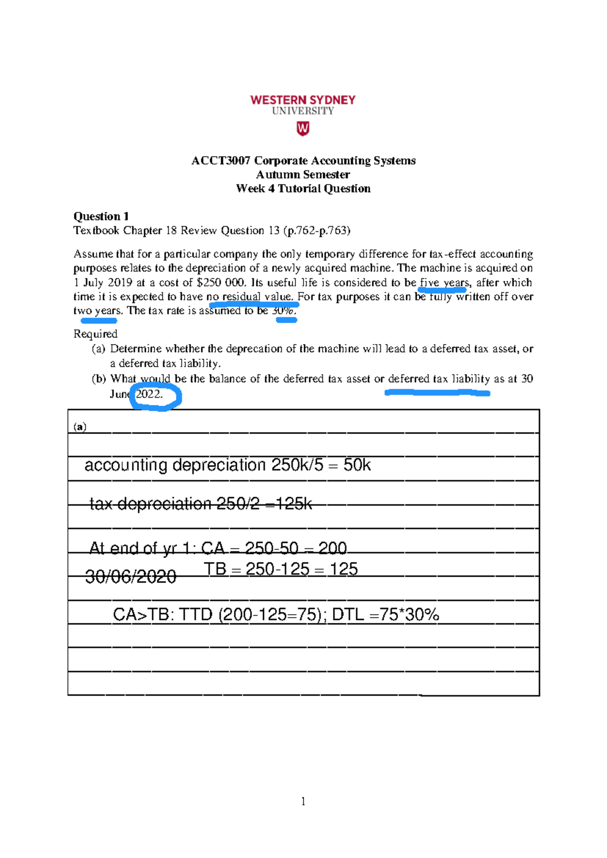 ACCT3007 Week 4 Tutorial Question.pdf - ACCT3007 Corporate Accounting ...