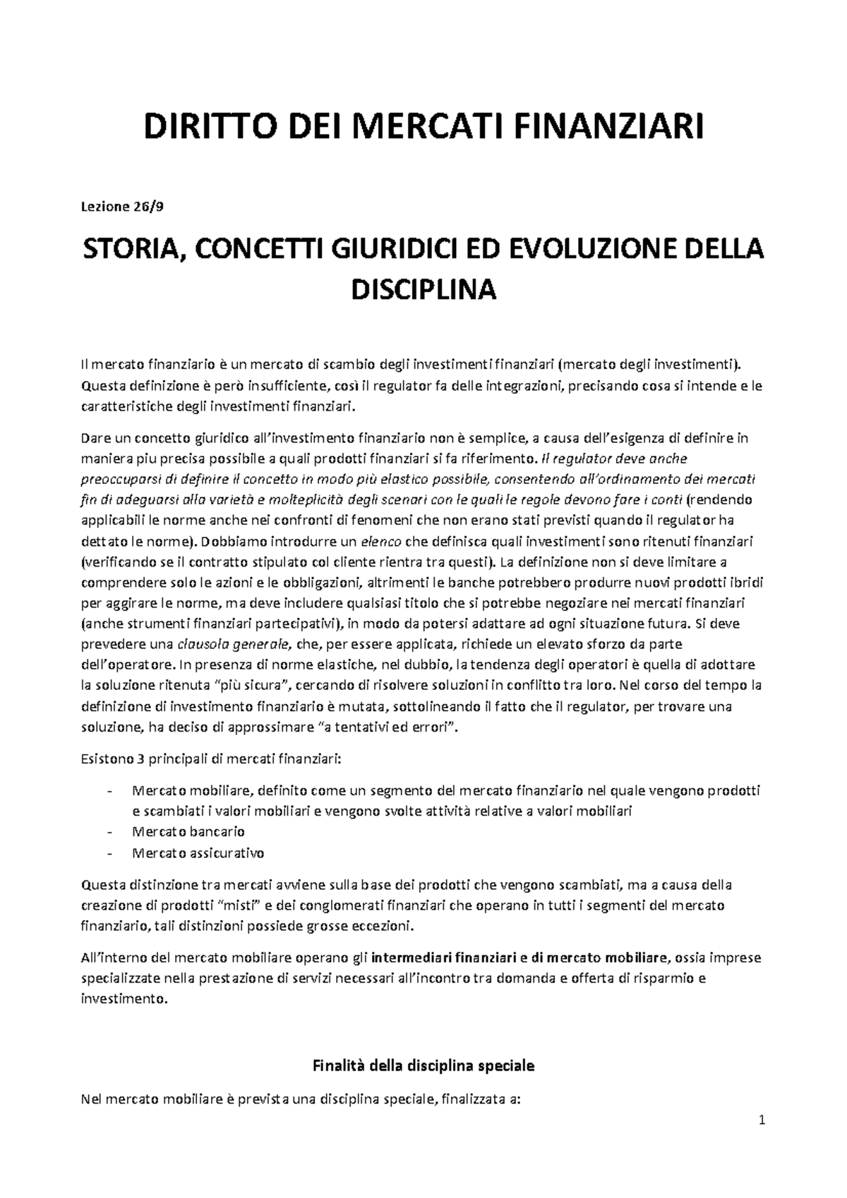 Appunti Diritto dei Mercati Finanziari Regoli - Warning: TT: undefined function: 32 DIRITTO DEI ...