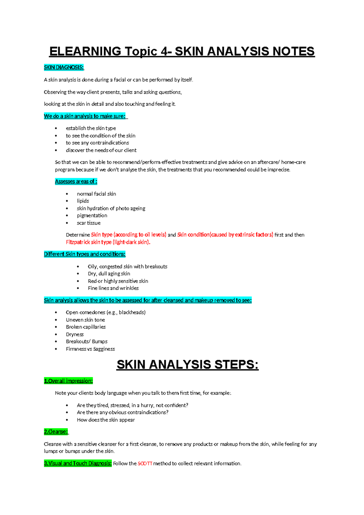 Notes Topic 4 SKIN Analysis - ELEARNING Topic 4- SKIN ANALYSIS NOTES ...