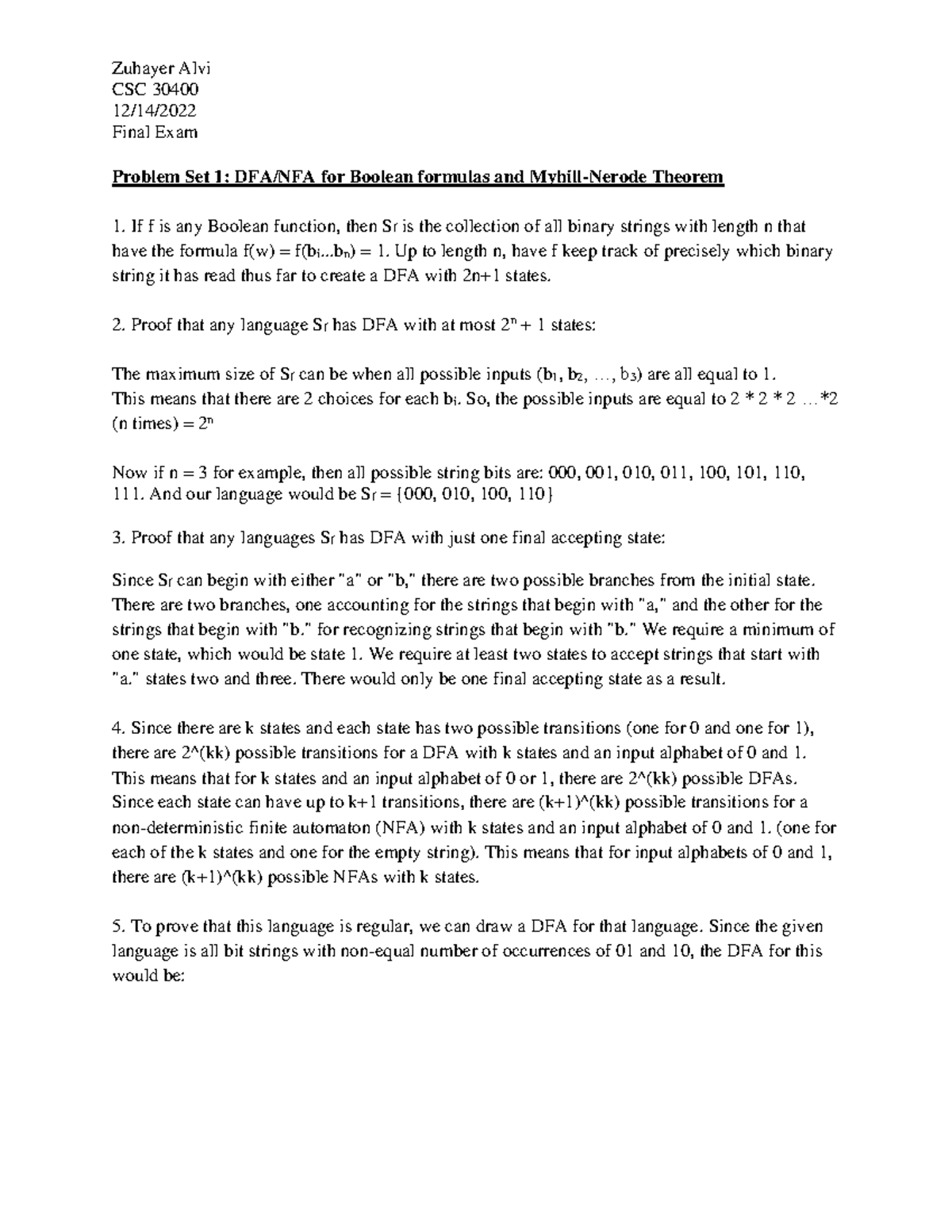 30400 FInal [Fall 2022] - Zuhayer Alvi CSC 30400 12/14/ Final Exam ...