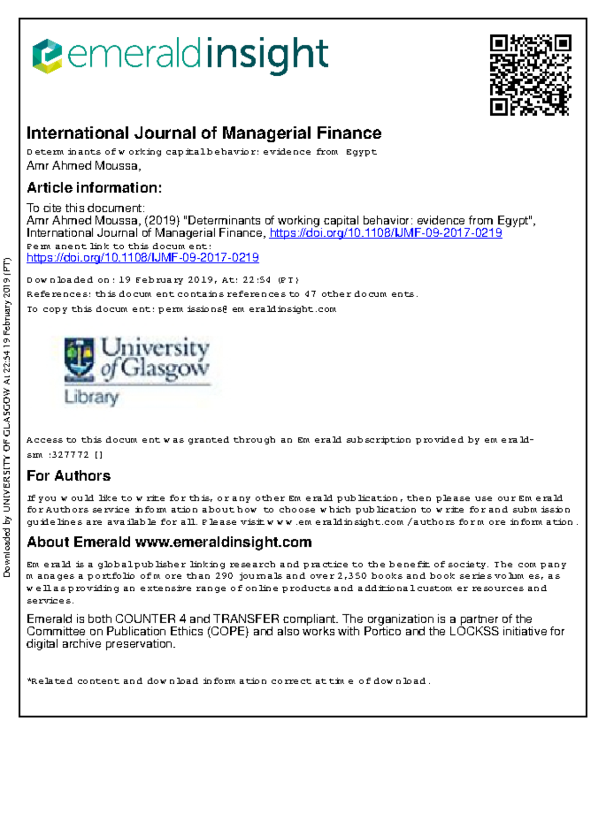 article review mgt646 - International Journal of Managerial Finance Det ...