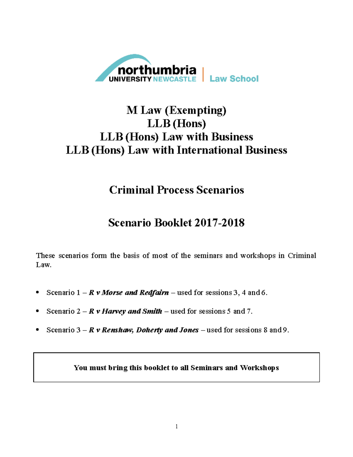 Criminal Process Scenarios 2017-2018 - M Law (Exempting) LLB (Hons) LLB ...