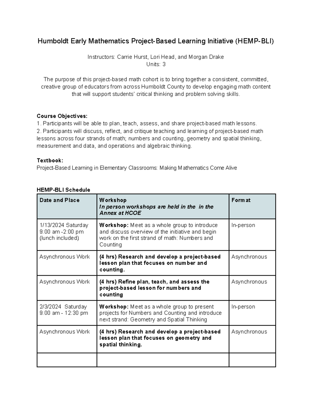 HEMP-BLI Syllabus - Humboldt Early Mathematics Project-Based Learning ...