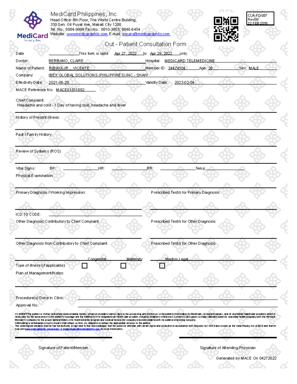 MACE Consult FORM Maceii 1511882-converted - MediCard Philippines, Inc ...