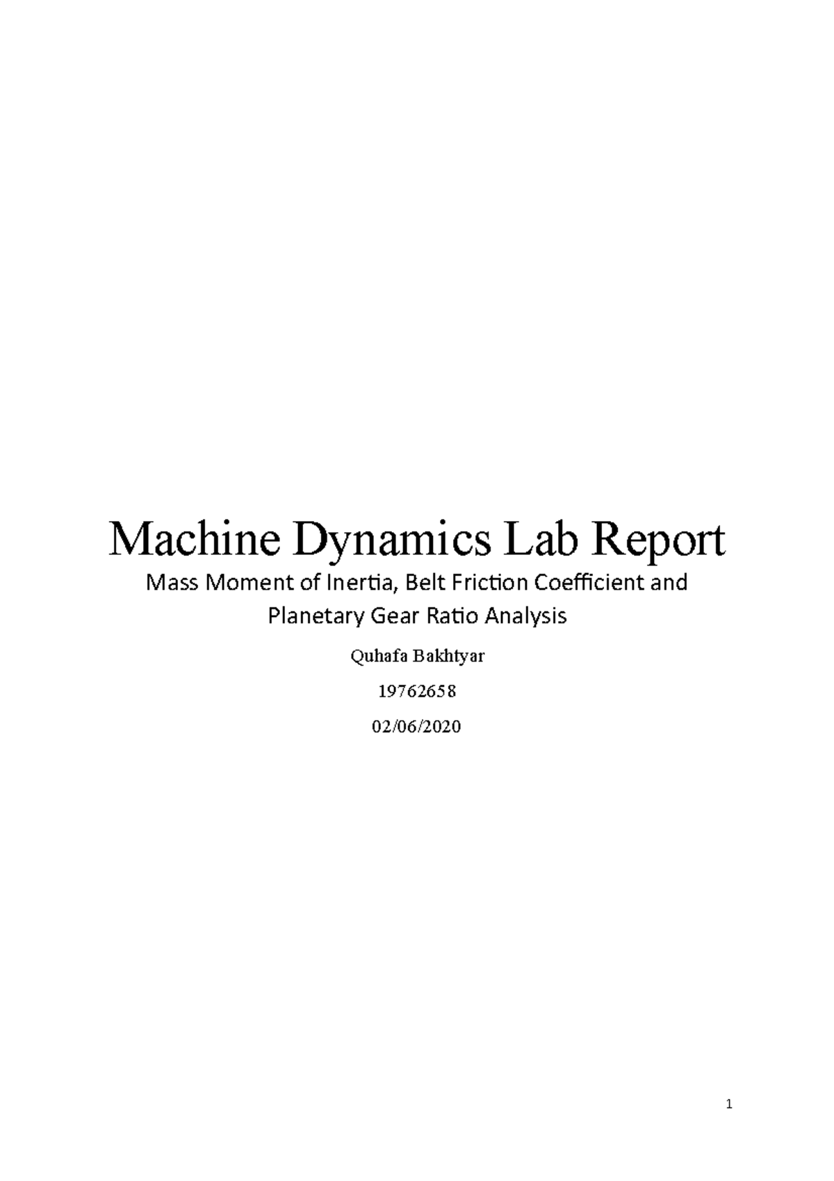 Machine Dynamics Lab Report Curtin University - Machine Dynamics Lab ...