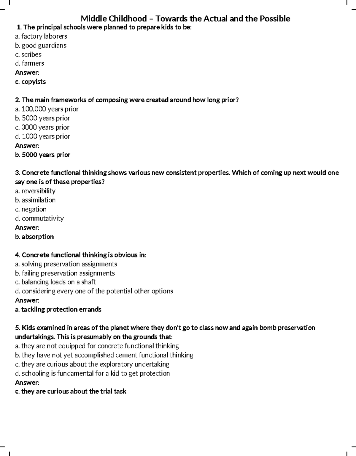 Middle Childhood – Towards the Actual and the Possible - Developmental ...