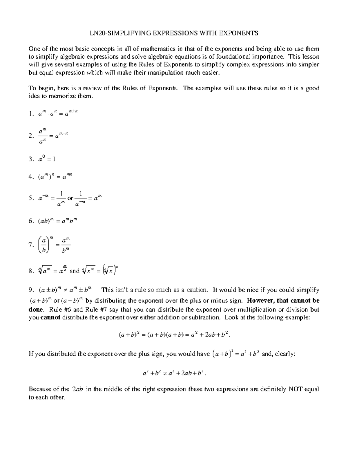 LN20- Simplifying Exponential Expressions - LN20-SIMPLIFYING ...
