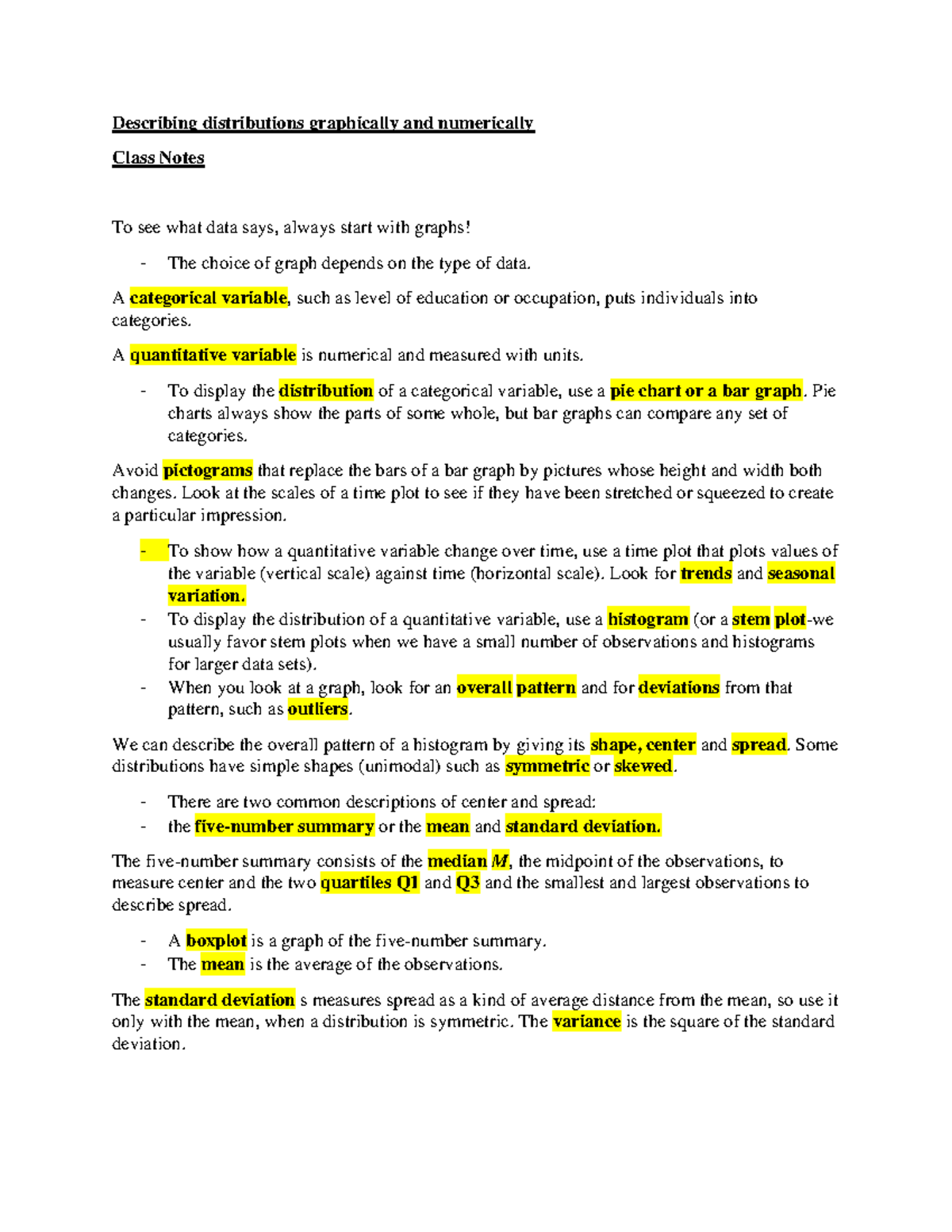 Stats- Describing distributions graphically and numerically - Describing distributions ...