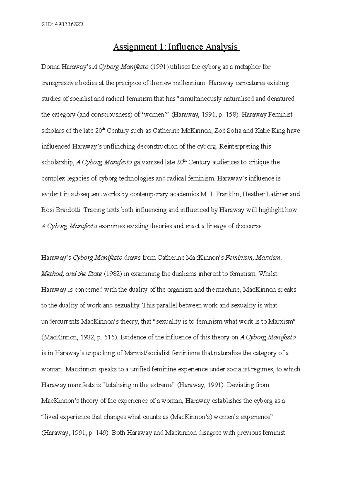 Influence Analysis ARIN - ARIN3610 - USyd - Studocu