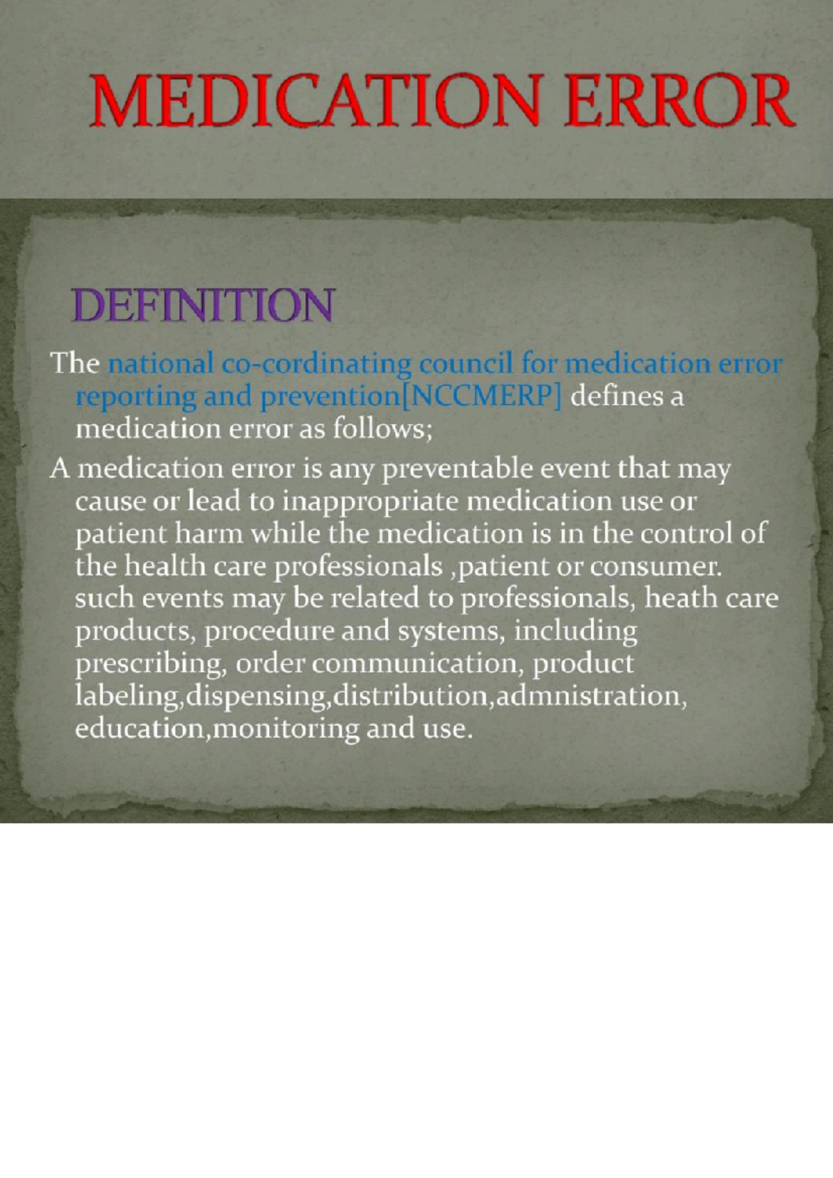 Medication Error - Pharmacy - Studocu