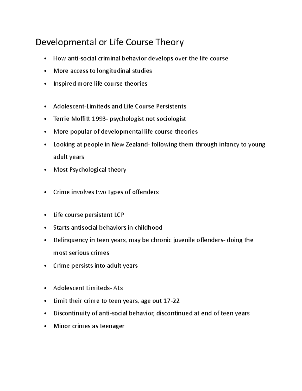 Developmental Life Course Theory - Developmental or Life Course Theory ...