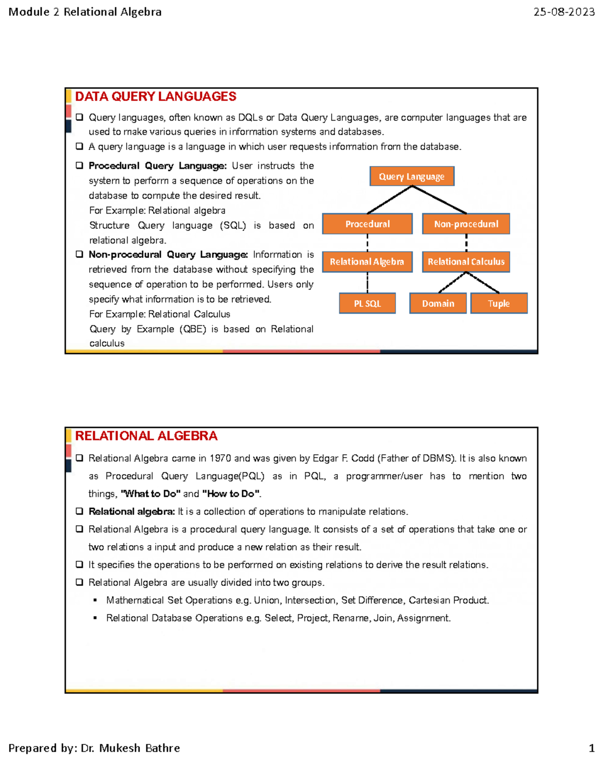 6719Module 2 (Relational Algebra) 5th Semester Computer Science And Engineering - DATA QUERY ...