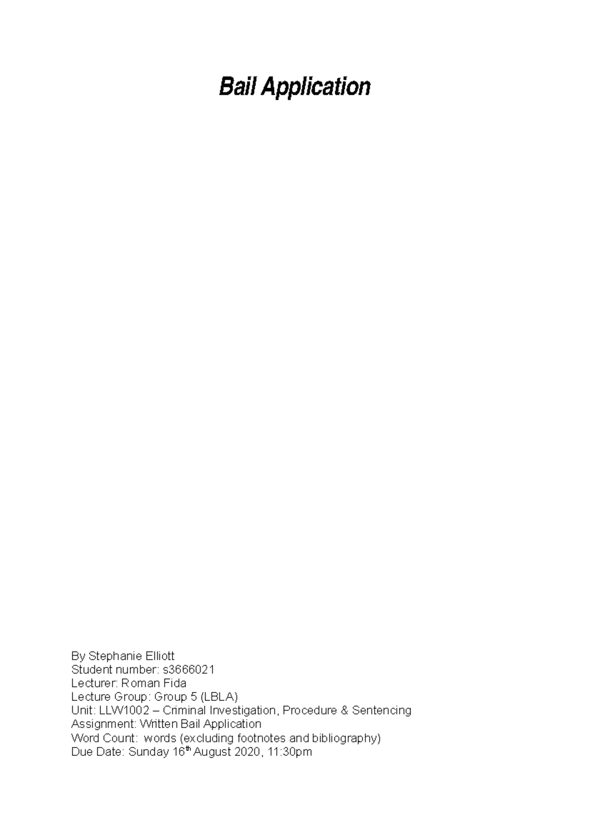 Bail Application Written Assignment - Bail Appl ication By Stephanie ...