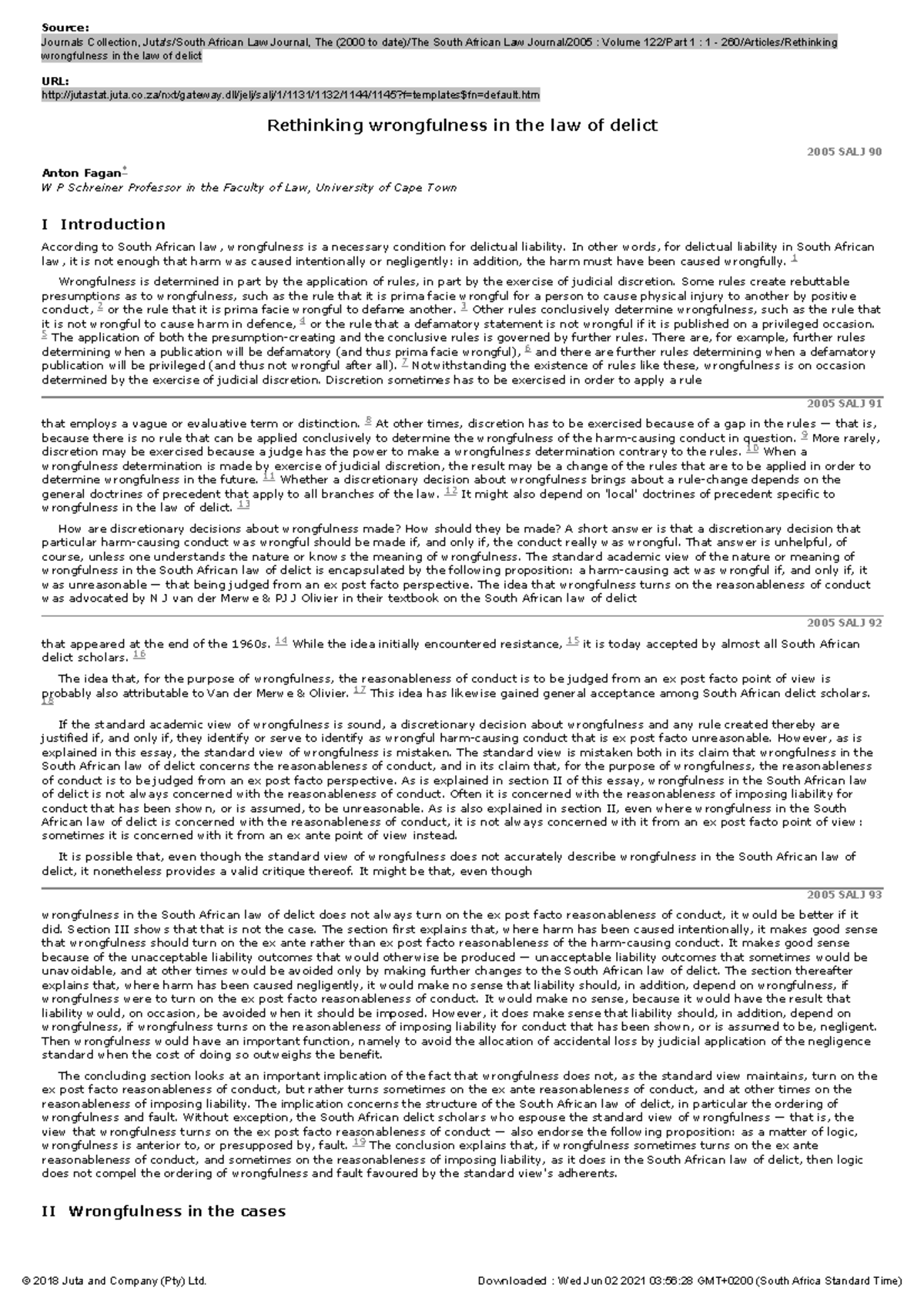 Chap2 delict Rethinking wrongfulness in the law of delict - - Studocu