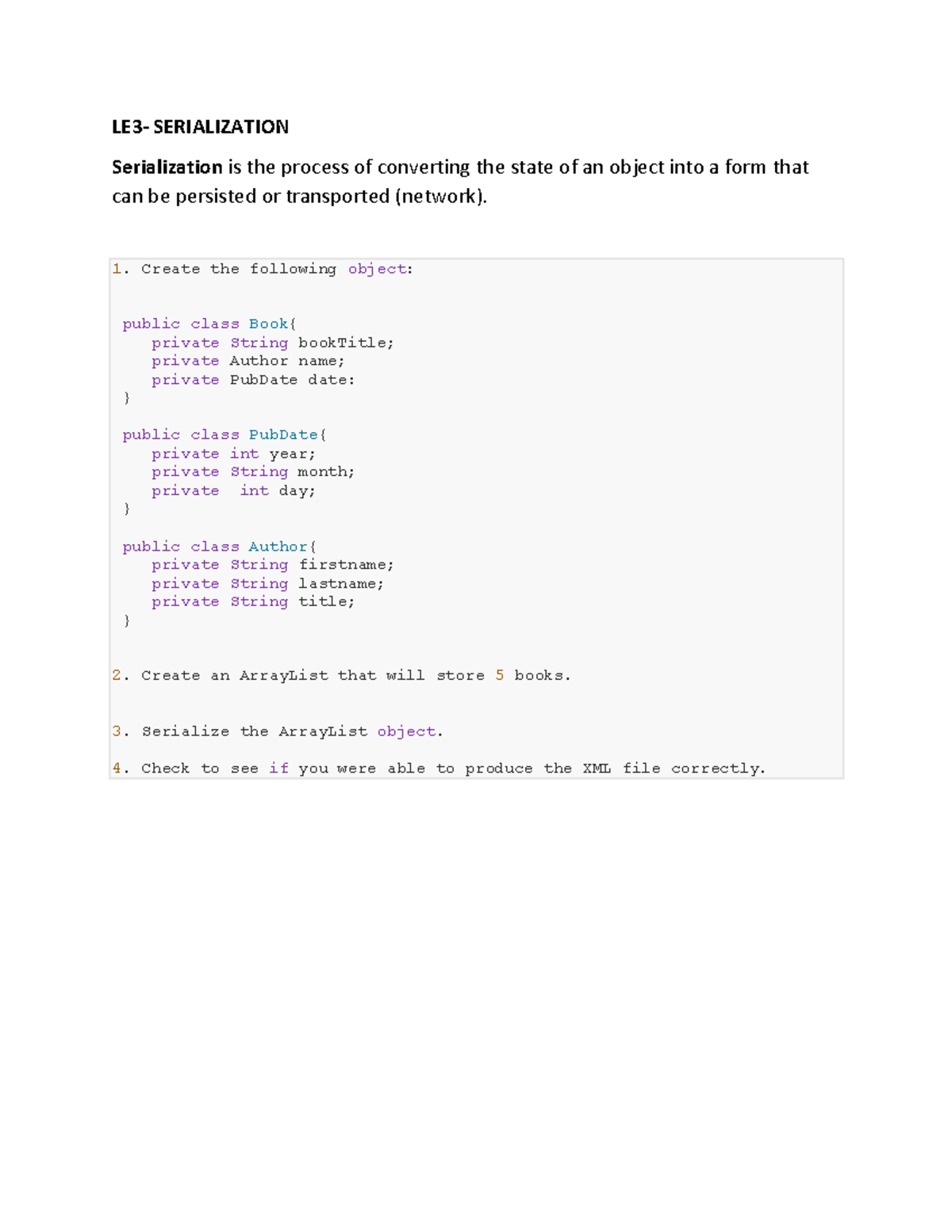 LE3- Serialization - CODE - LE3- SERIALIZATION Serialization is the process of converting the ...