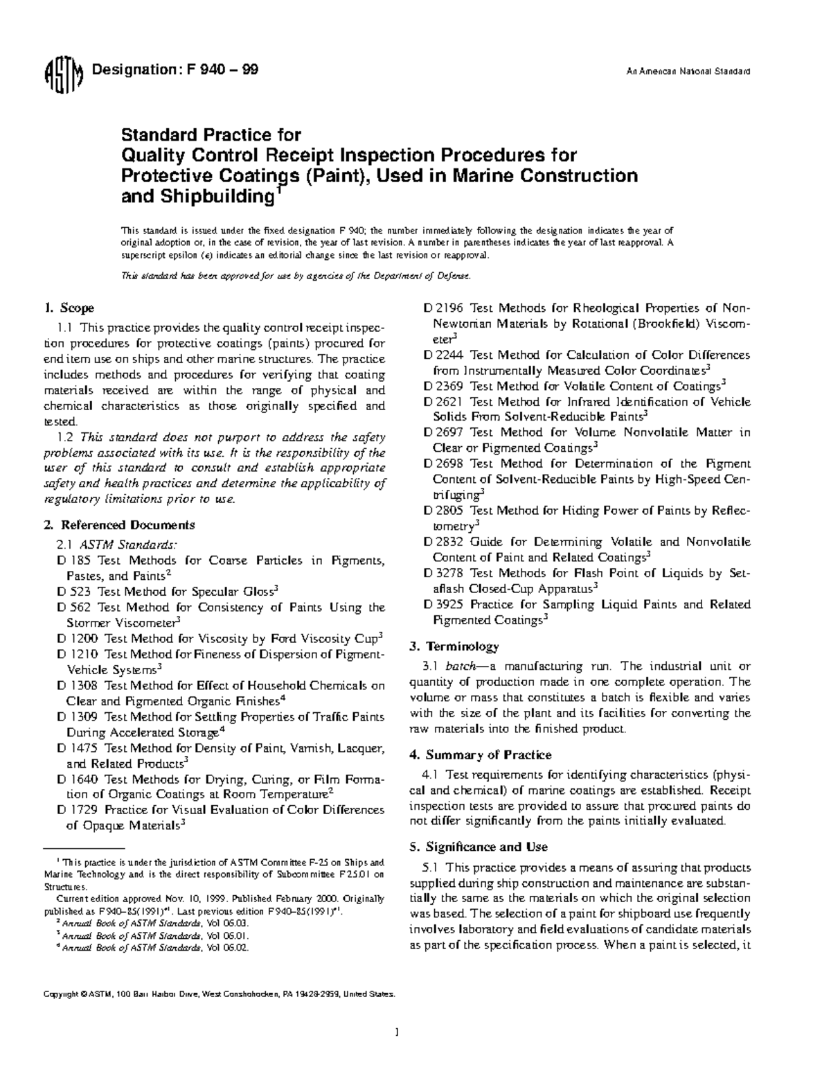 F0940-99R05 Practice for Quality Control Receipt Inspection Procedures ...