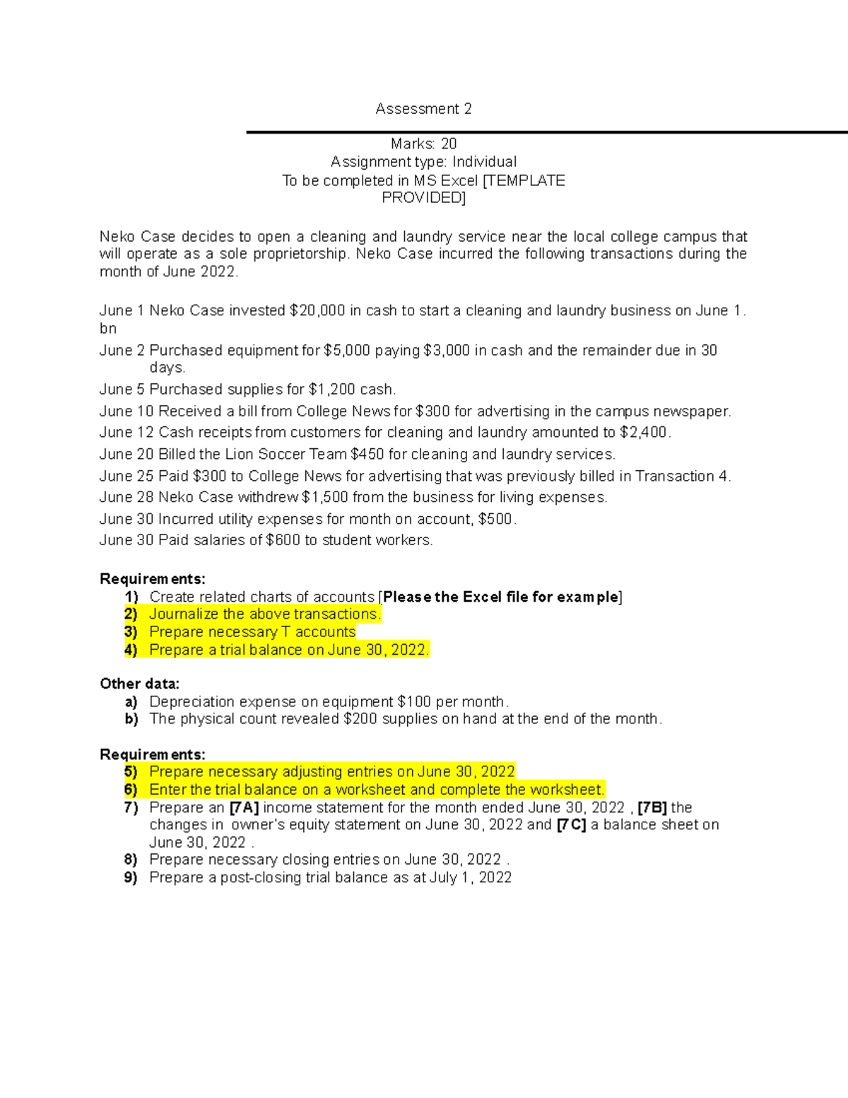 ACC500 Assessment 2 - general - Assessment 2 Marks: 20 Assignment type: Individual To be ...