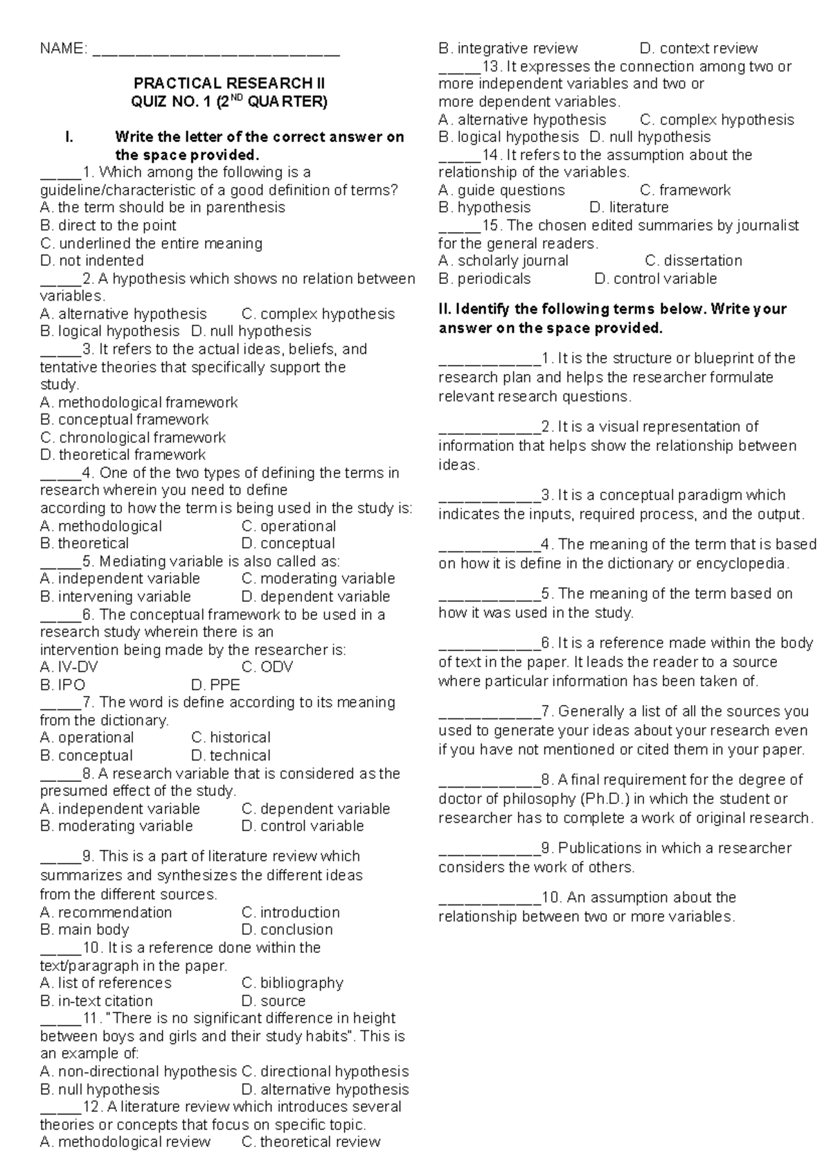 PR2 Quiz (second quarter) - NAME ...