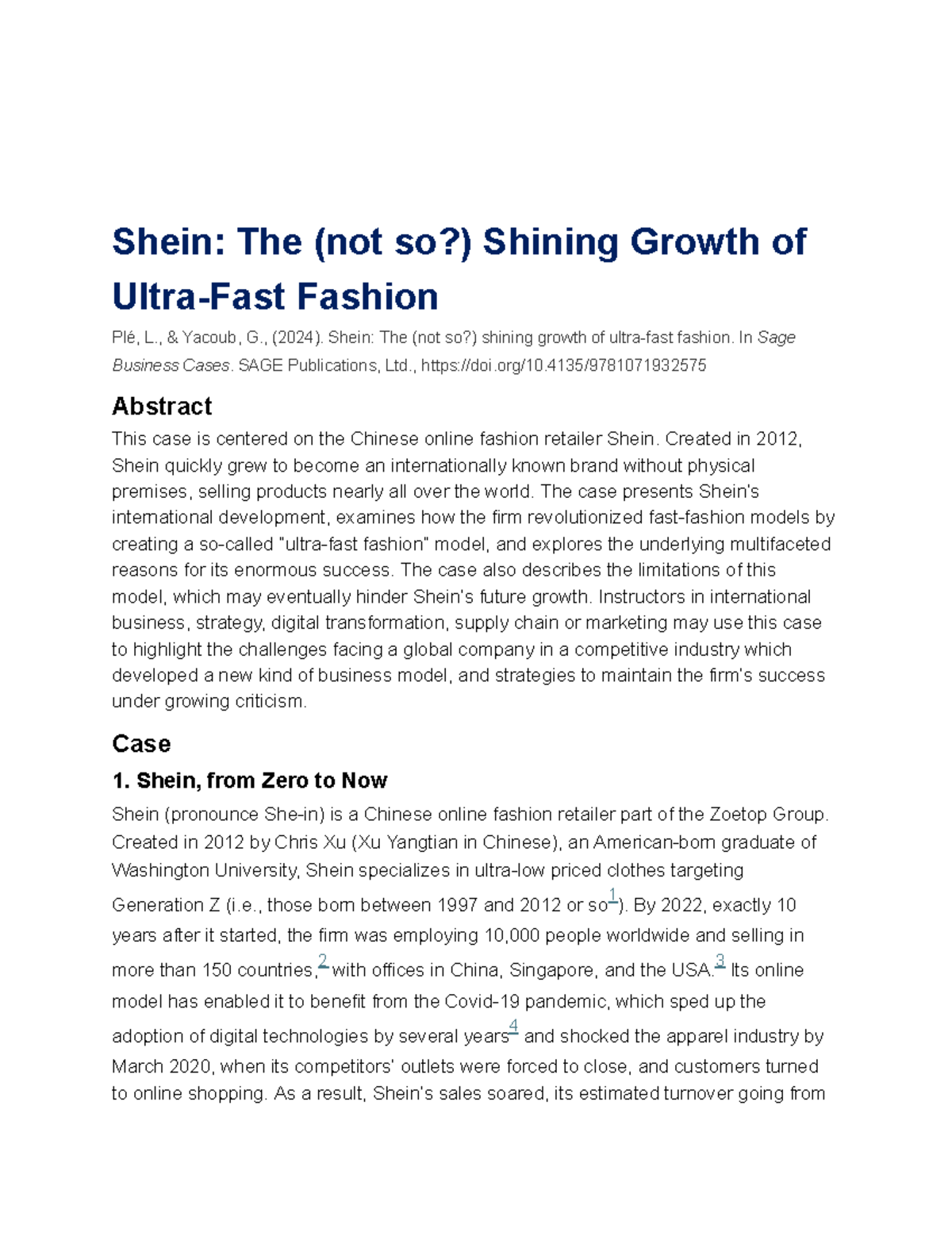 Copy of Shein Case Study - Ethics - Shein: The (not so?) Shining Growth ...