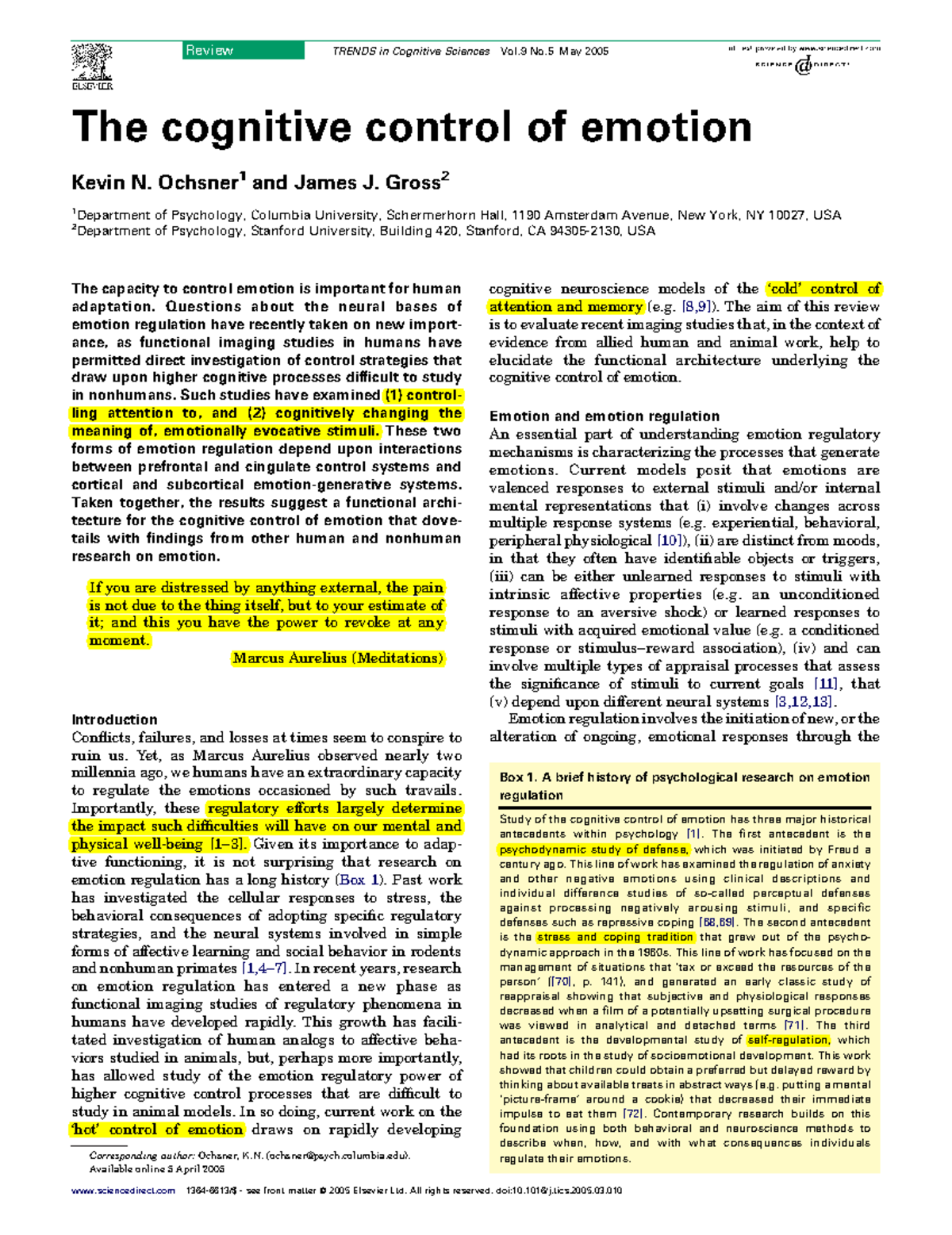 2005 Ochsner Gross Trends Cog Sci Cog Control Emotion - The cognitive control of emotion Kevin N ...