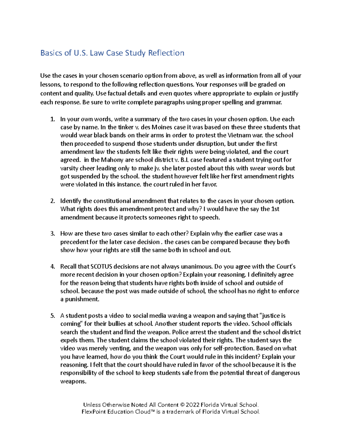 01 06 basics of us law reflection - Basics of U. Law Case Study ...