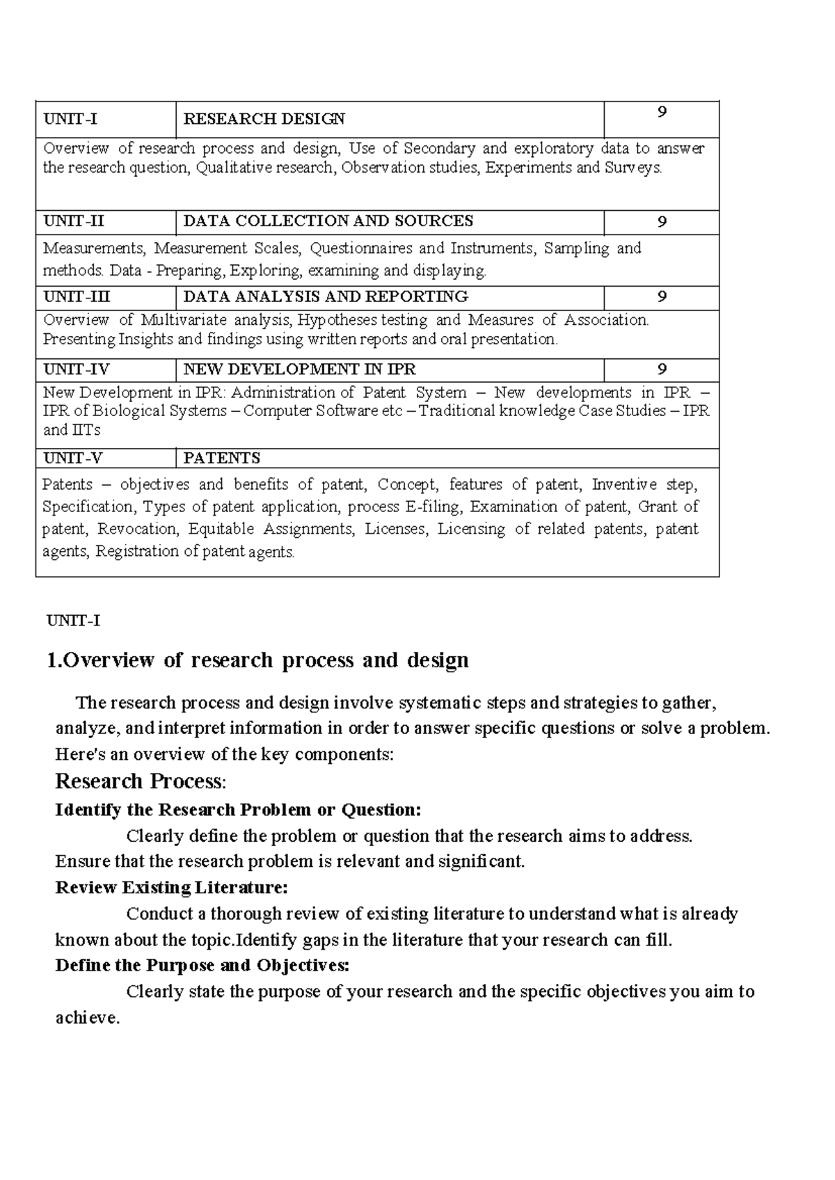Research Methodology - notes - UNIT-I RESEARCH DESIGN 9 Overview of ...