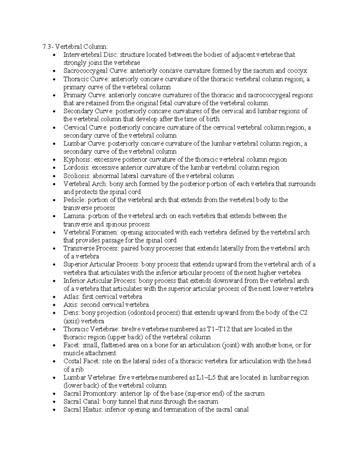7.3- Vertebral Column - Textbook Notes - 7- Vertebral Column ...