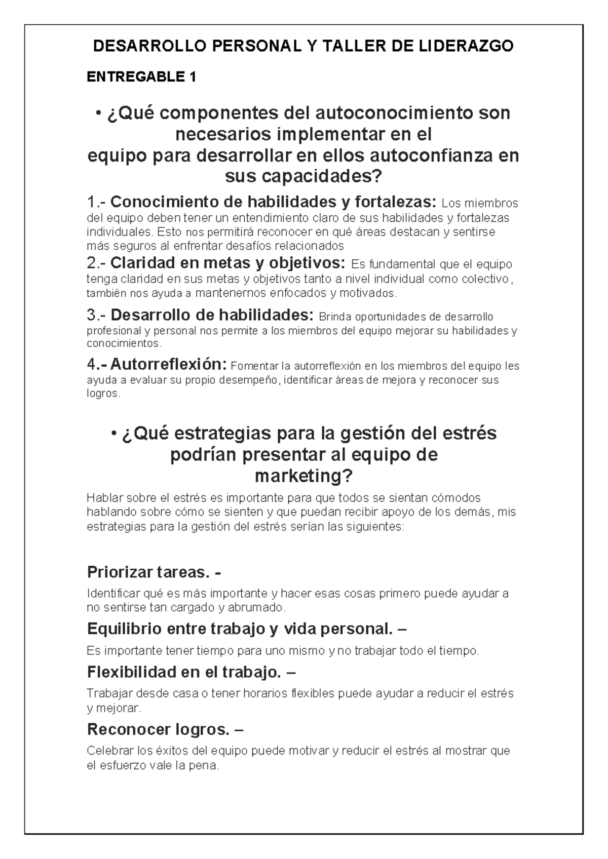 Desarrollo Personal y Taller de liderazgo entregable 1 - DESARROLLO PERSONAL Y TALLER DE ...