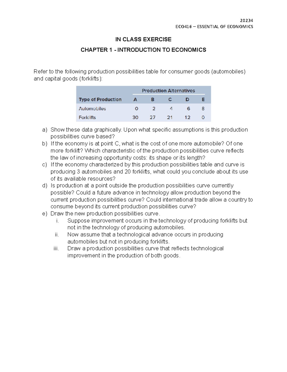 Chapter 1 Exercise ECO416 - 20234 ECO416 – ESSENTIAL OF ECONOMICS IN ...