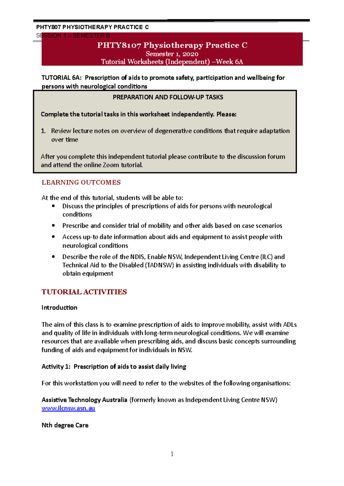 PHTY8107 W6 T1 - Detailed tutorial notes - PHTY8107 Physiotherapy ...